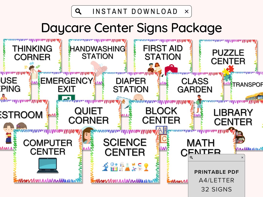 Complete Daycare Center Signs Printable, Childcare Signs for Preschool ...