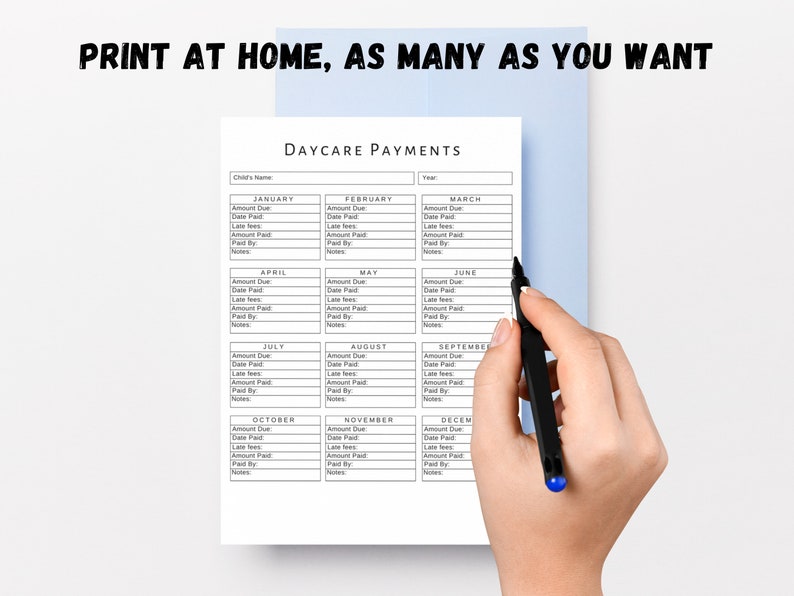 Daycare Payments Log Printable, Daycare Payments, Daycare Tuition ...