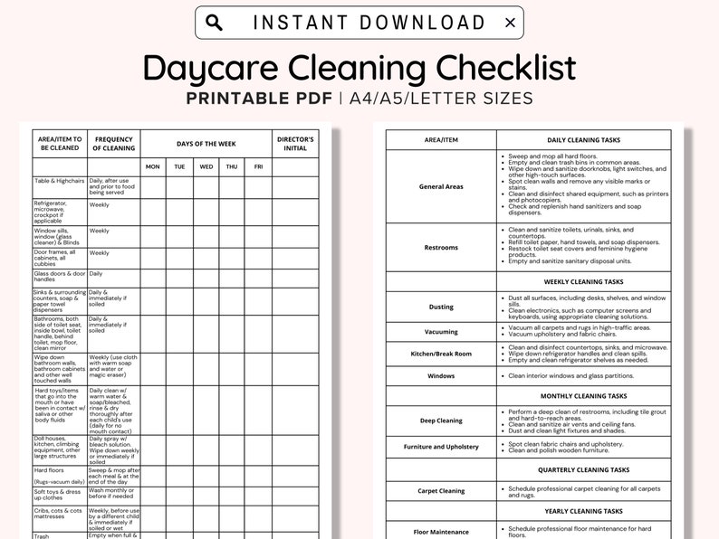 Daycare Cleaning Checklist Printable, Keep A Nice & Tidy Child Care ...