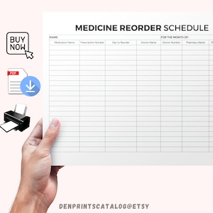 Printable Medicine Reorder Prescription Refill Tracker, Print and Write ...