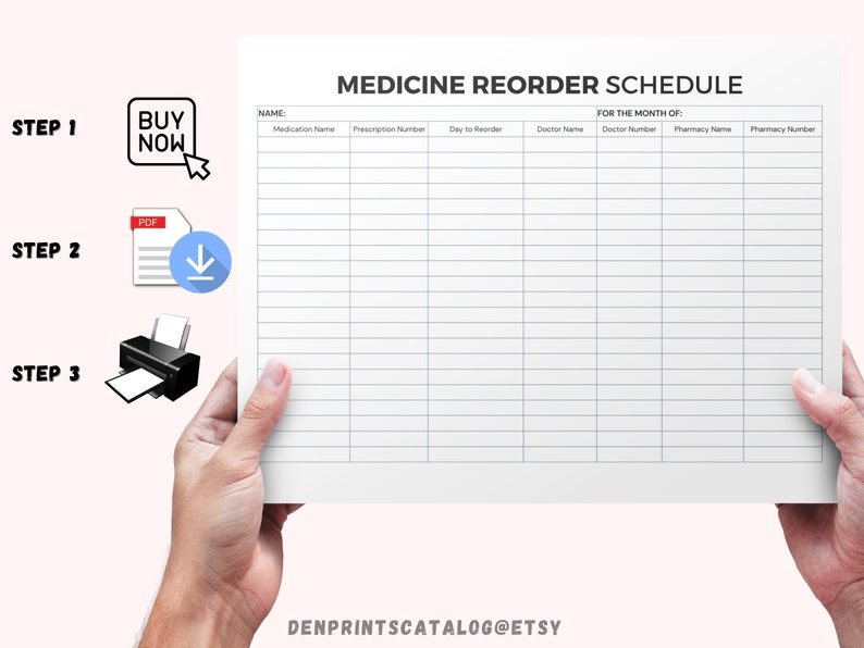 Printable Medicine Reorder Prescription Refill Tracker, Print and Write ...