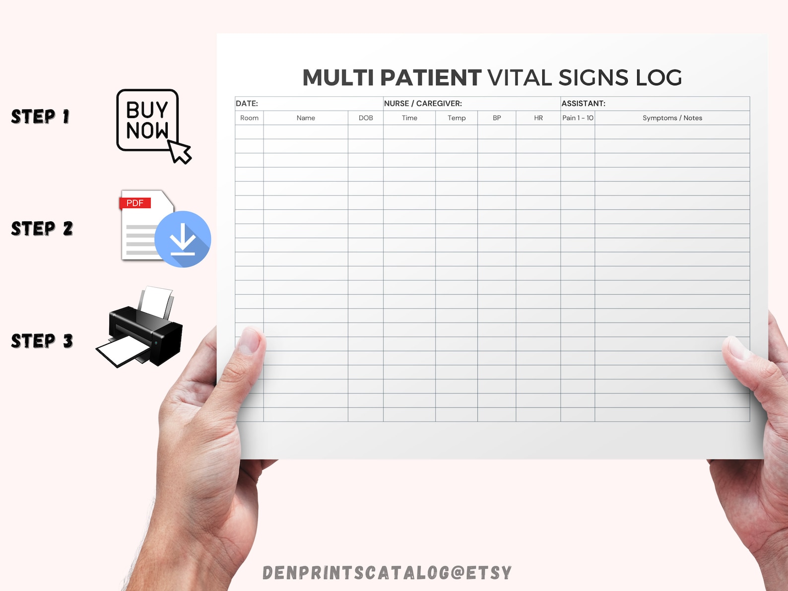 Printable Multiple Patients Vital Signs Log, PDF Digital Downloads A4 ...
