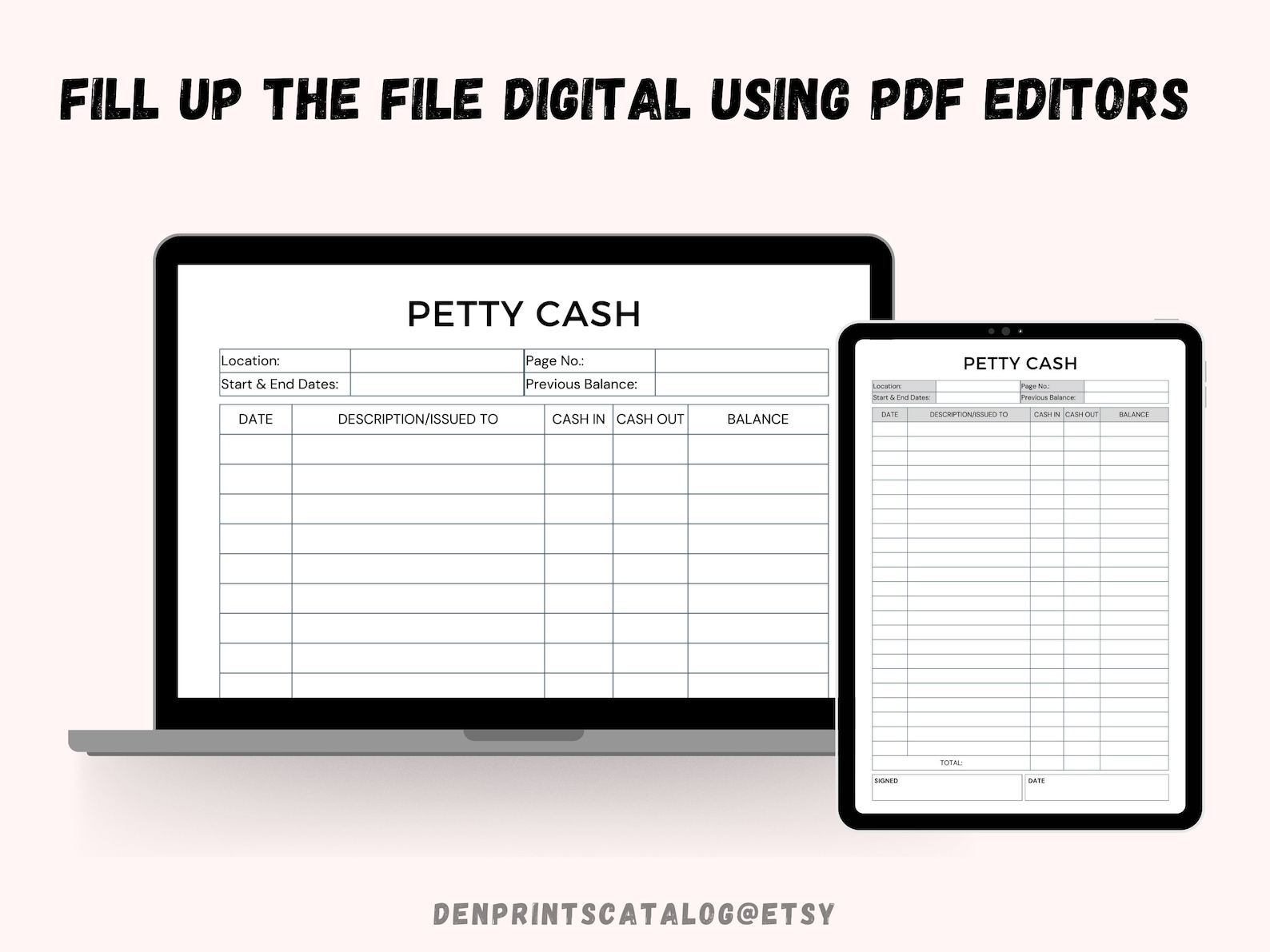 Petty Cash Ledger Printable, Petty Cash Log, Printable Petty Cash ...