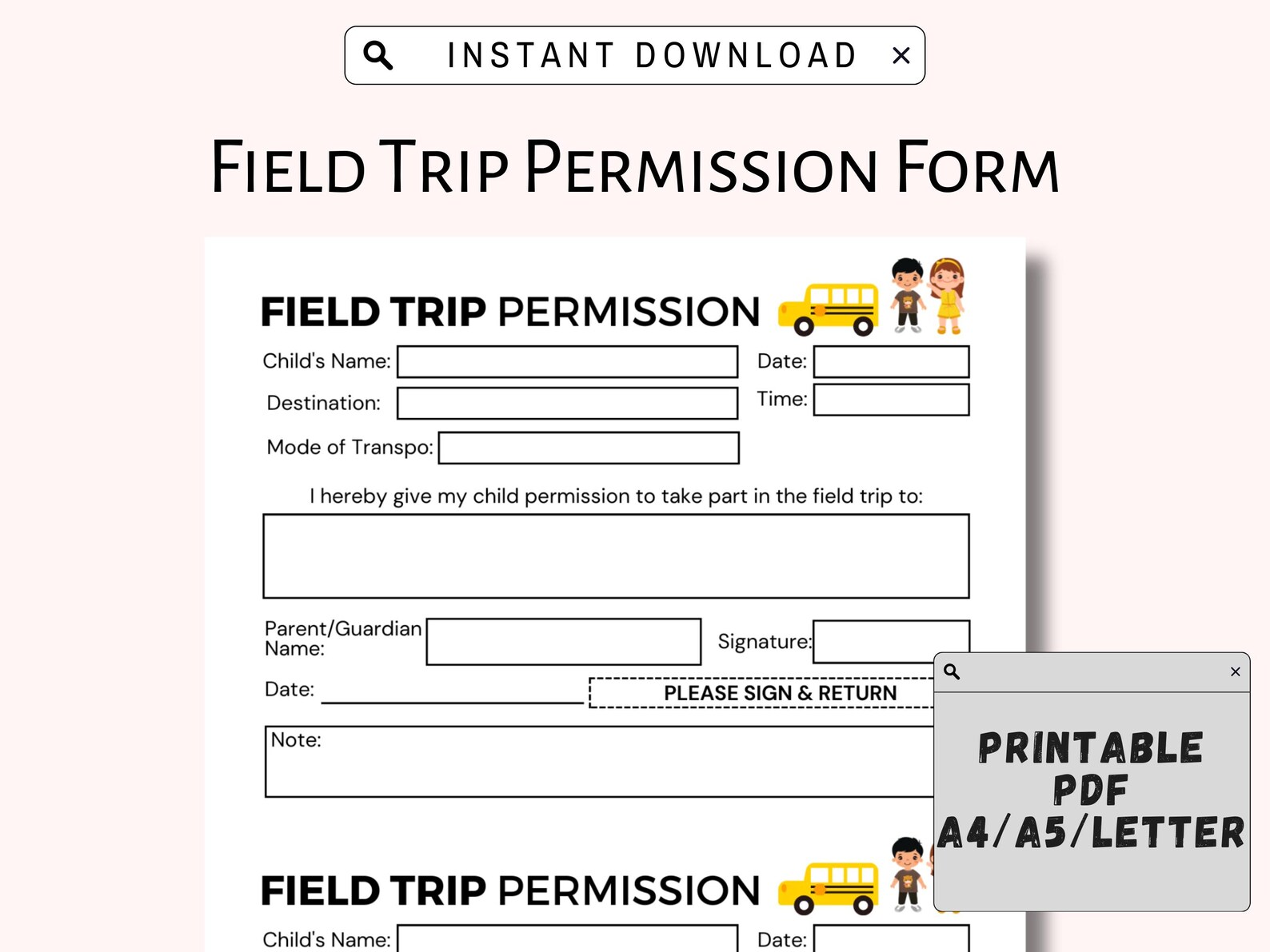Field Trip Permission Form Printable, School Field Trip Form, Parent ...