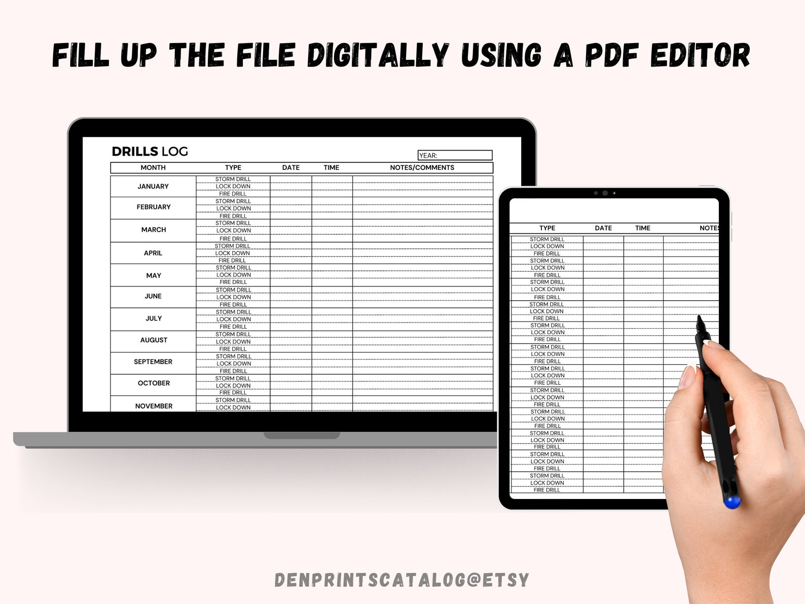 Printable Emergency Evacuation Log, Emergency Drill Record, Fire Drill ...