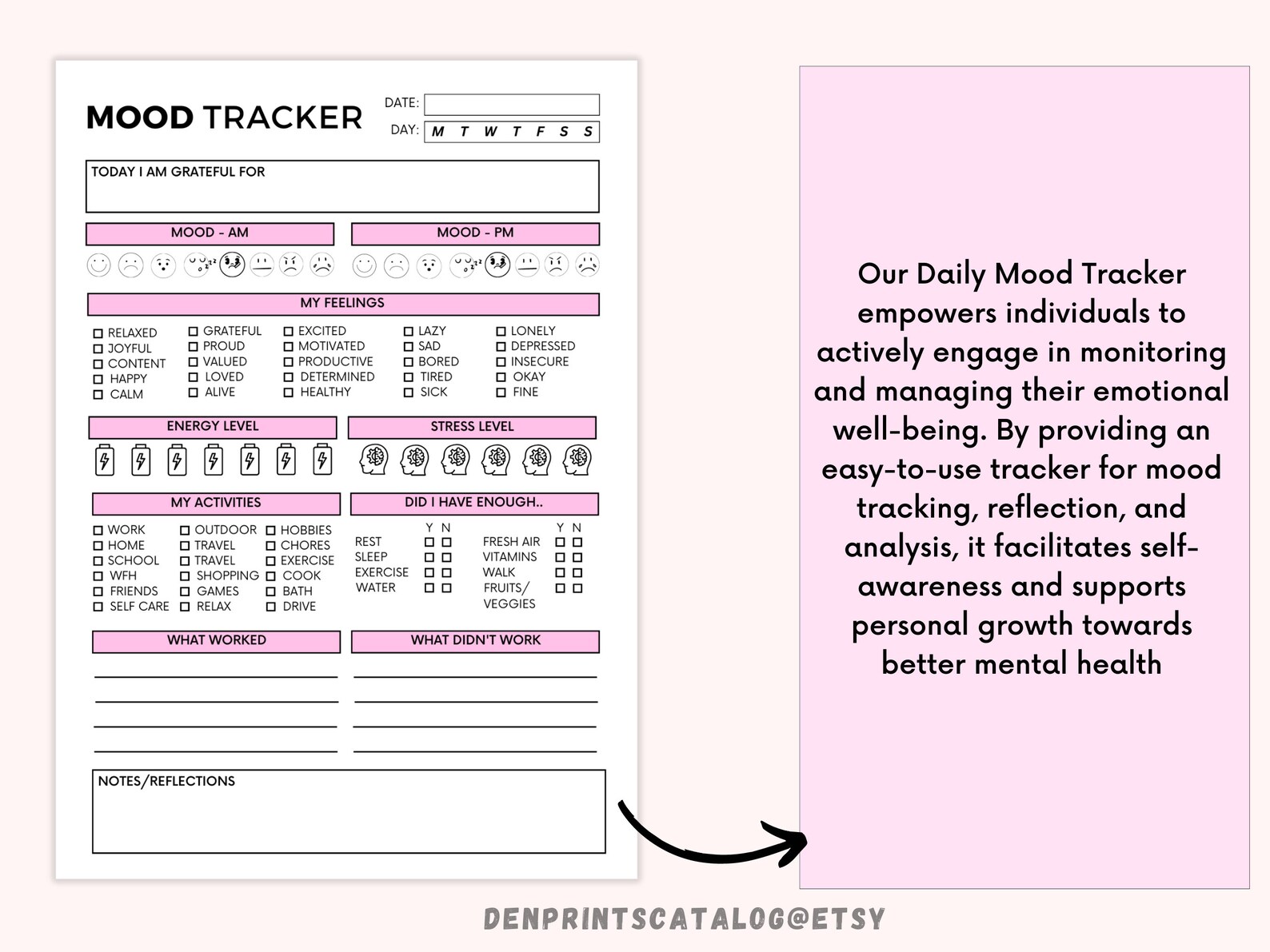 Daily Mood Tracker Printable, Printable Mood Track, Emotion Tracker ...