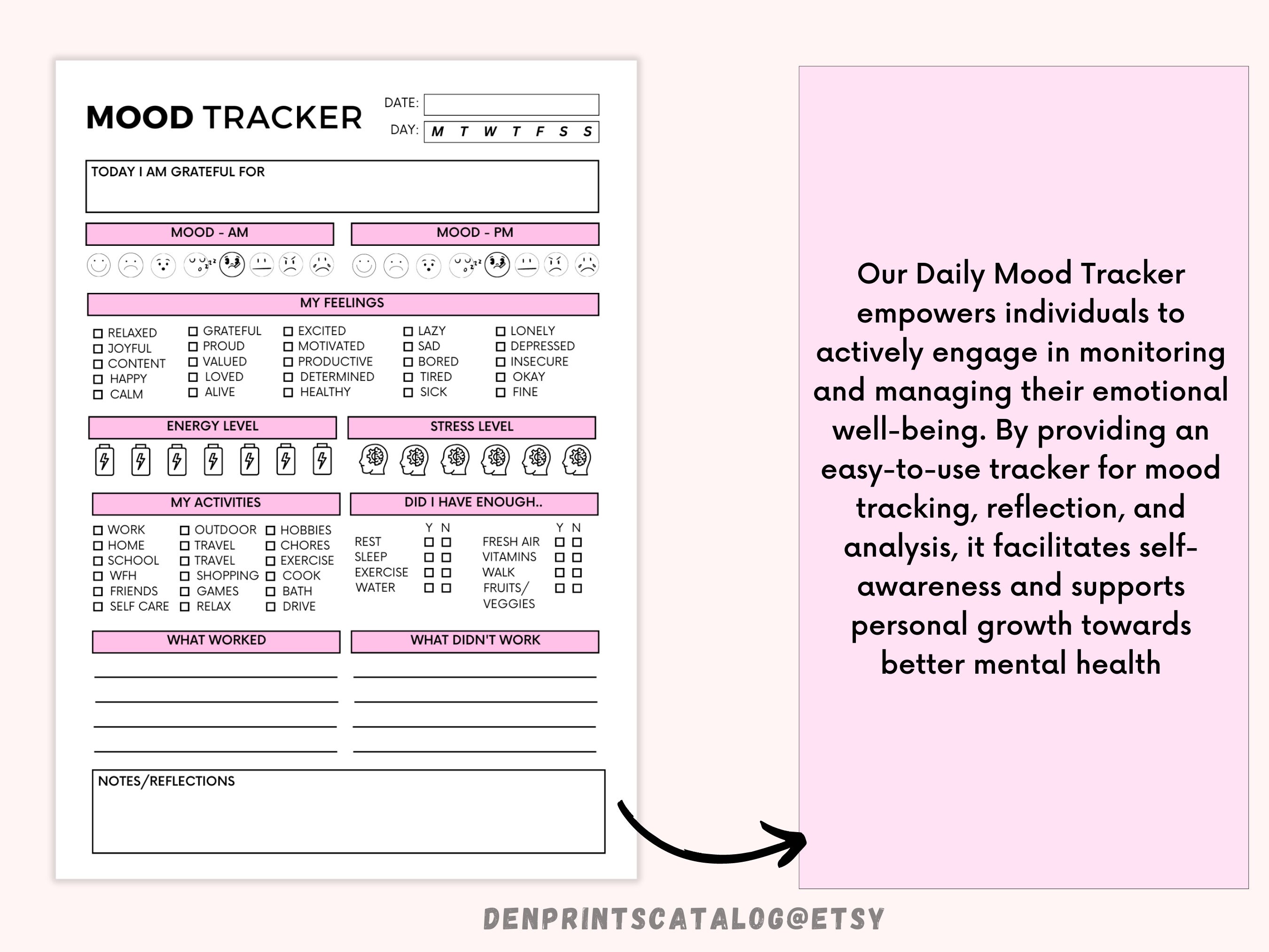 Daily Mood Tracker Printable, Printable Mood Track, Emotion Tracker ...
