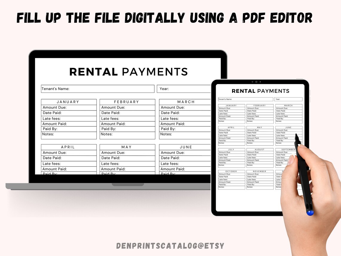 Rent Payment Tracker Printable, Tenant Payment Tracker, Rent Payment ...