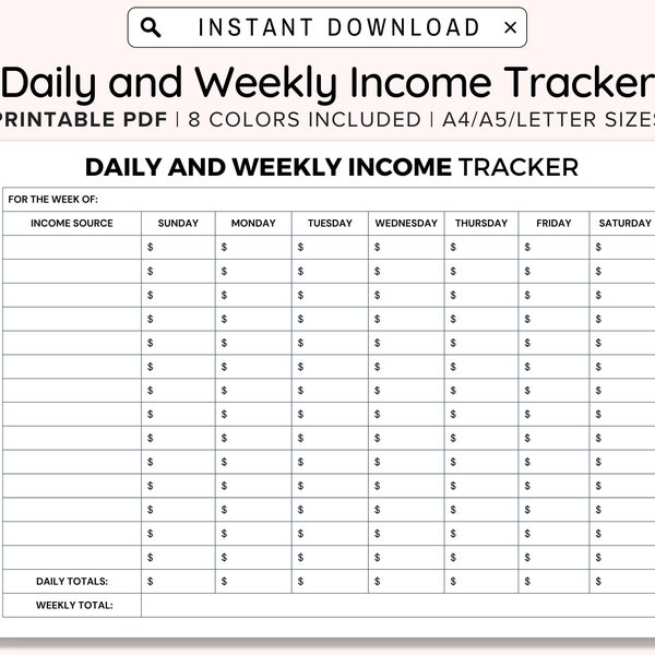 Income Tracker Printable - Etsy