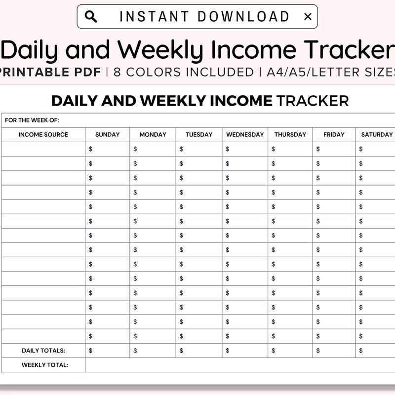 Income Tracker Printable - Etsy