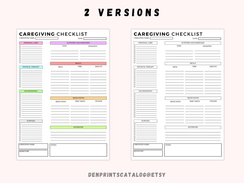 Caregiver Daily Tasks Printable, Caregiving Checklist, Elderly Care ...
