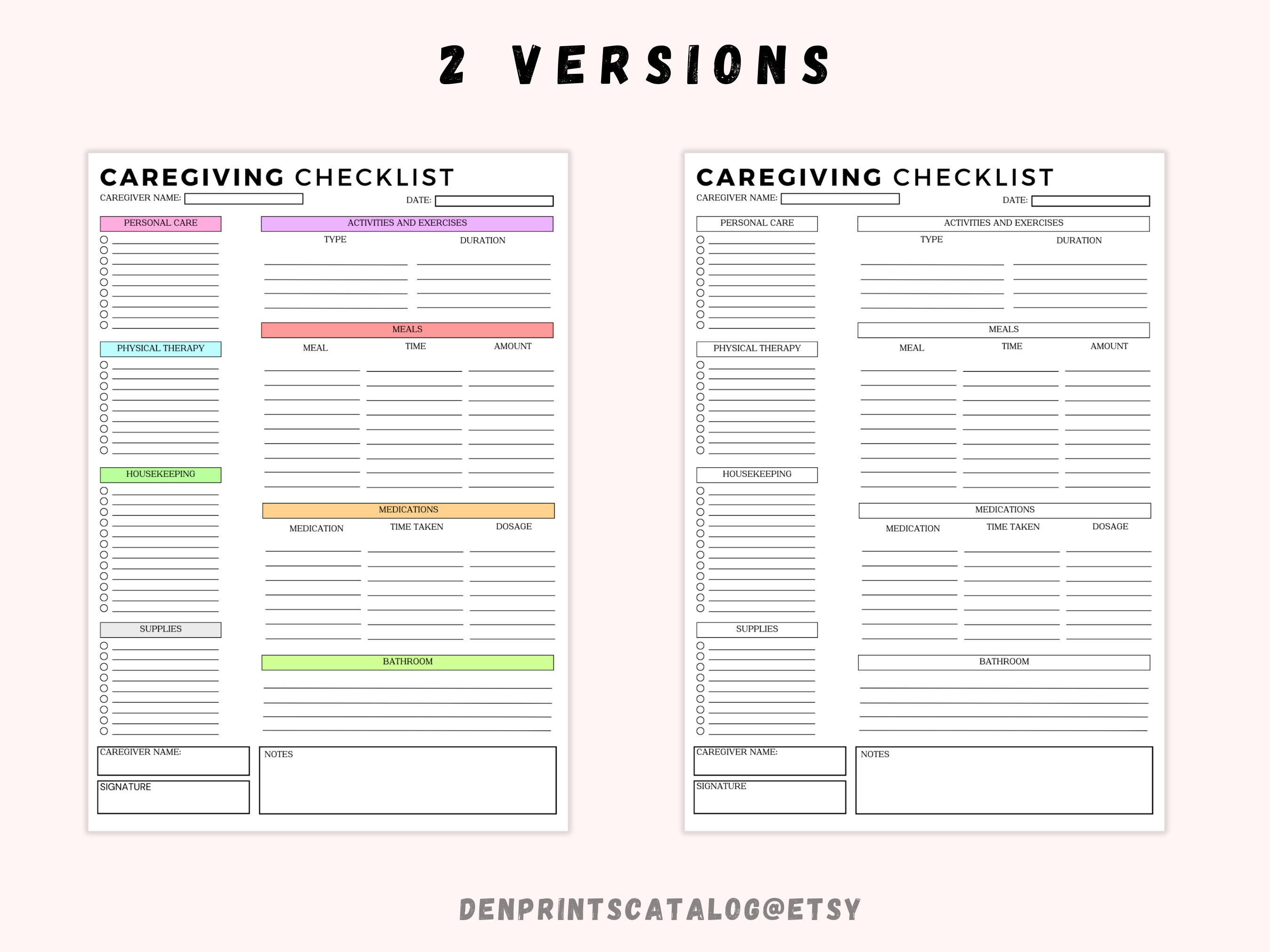 Caregiver Daily Tasks Printable, Caregiving Checklist, Elderly Care ...