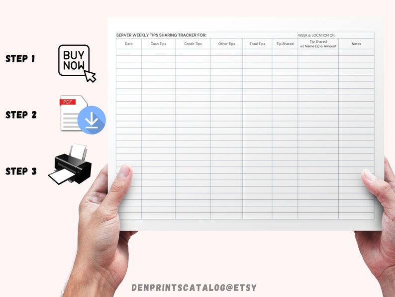 Server Tips Tracker Sheet Printable, for Tip Sharing Weekly Breakdown ... Server Tips Tracker Sheet Printable, for Tip Sharing Weekly Breakdown ...