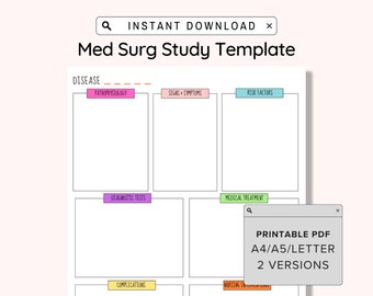Med Surg Study Template Printable, Pathophysiology Template, Medical Surgical Nursing, Disease ...