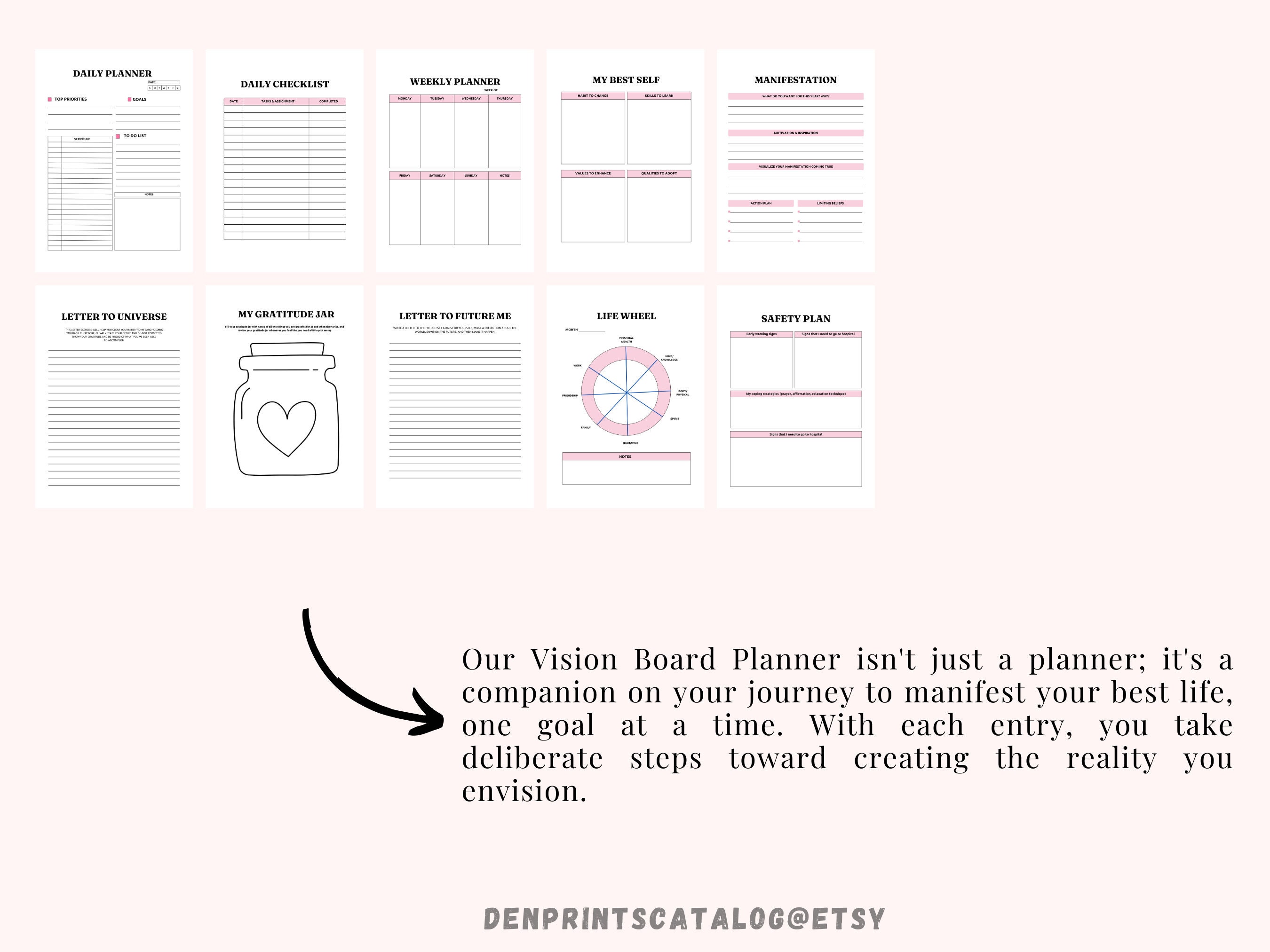 Vision Board Digital, Printable Journaling Pages, Mental Health Planner ...