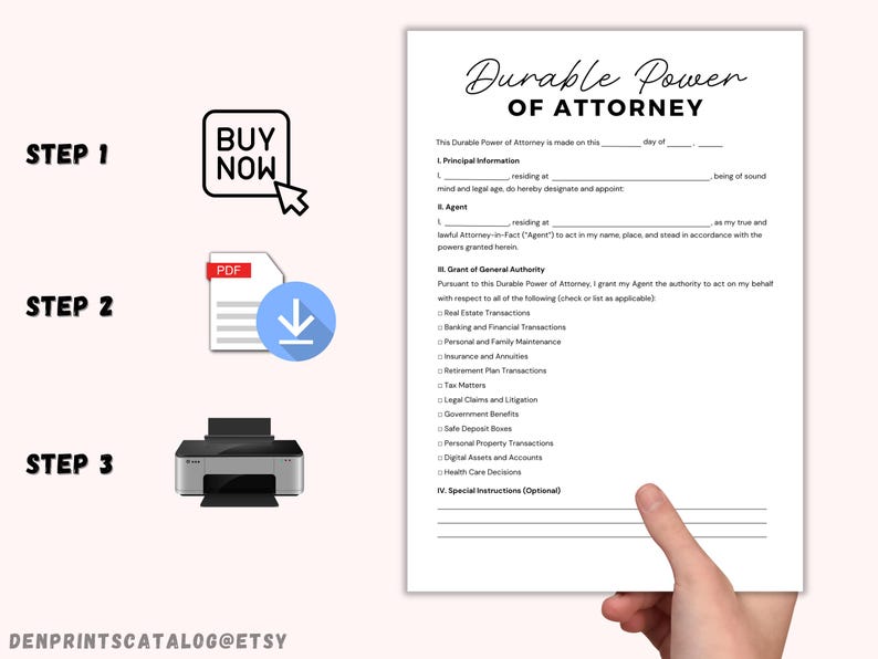 Plantilla imprimible de poder notarial duradero. Formulario de poder ...