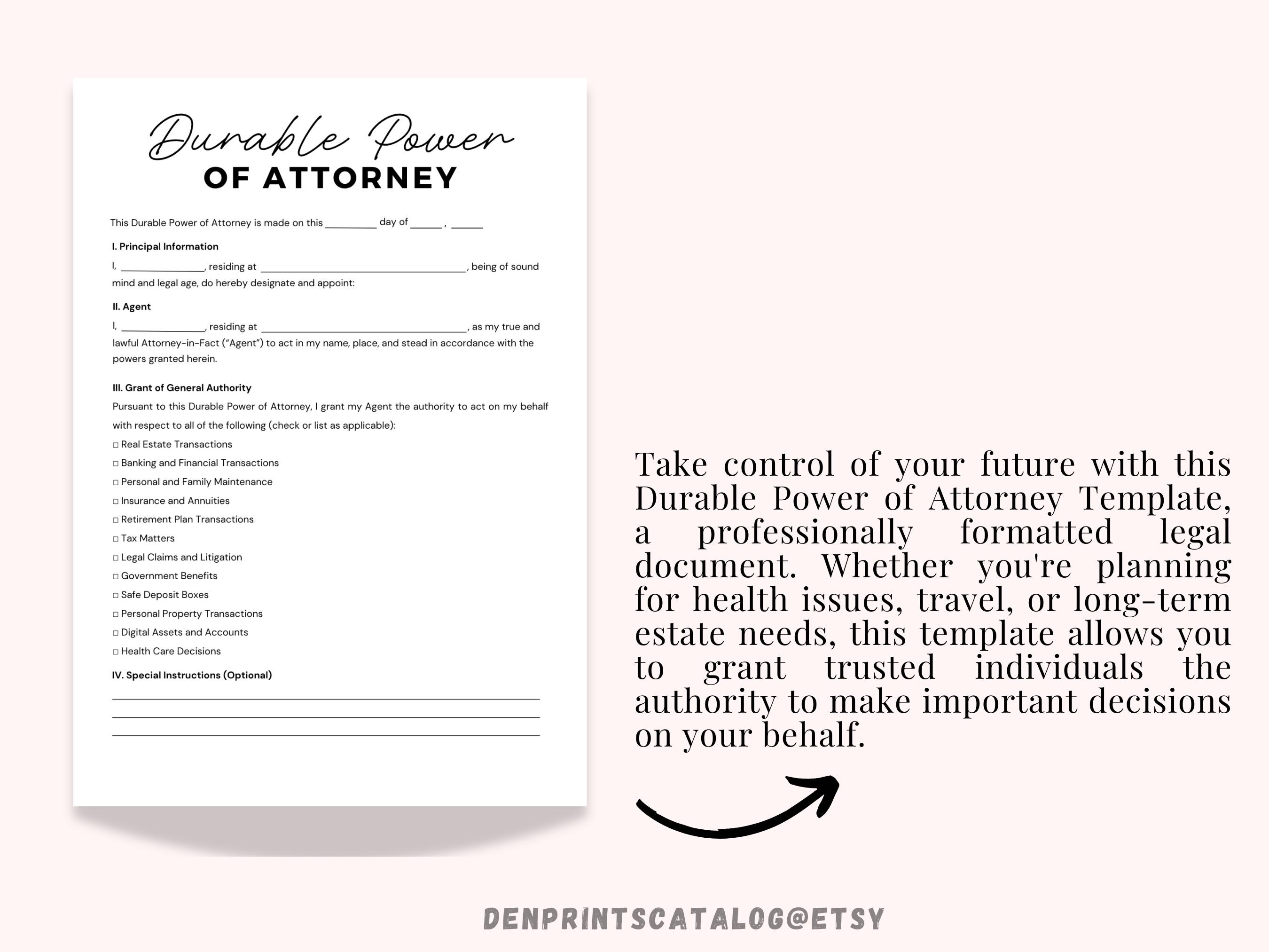 Printable Durable Power of Attorney Template. Durable Power of Attorney ...