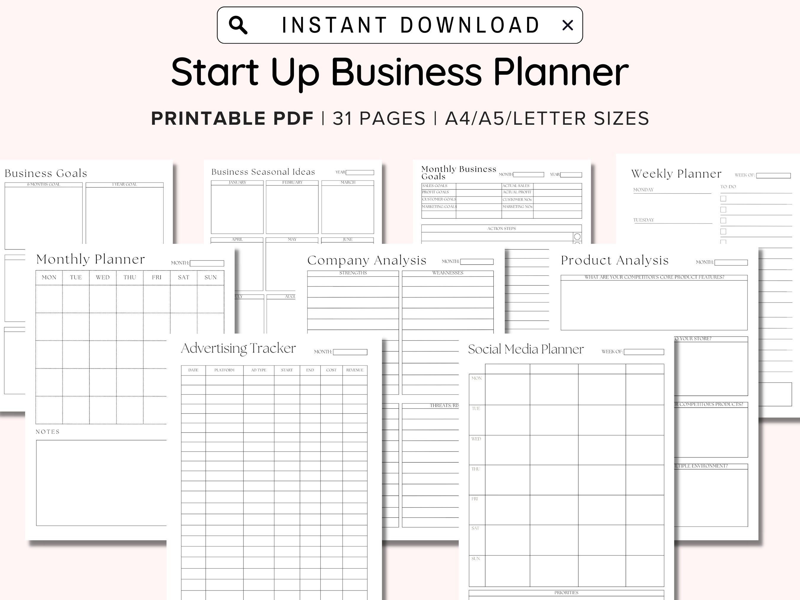 Start up Business Planner, Business Planner Printable, Small Business ...