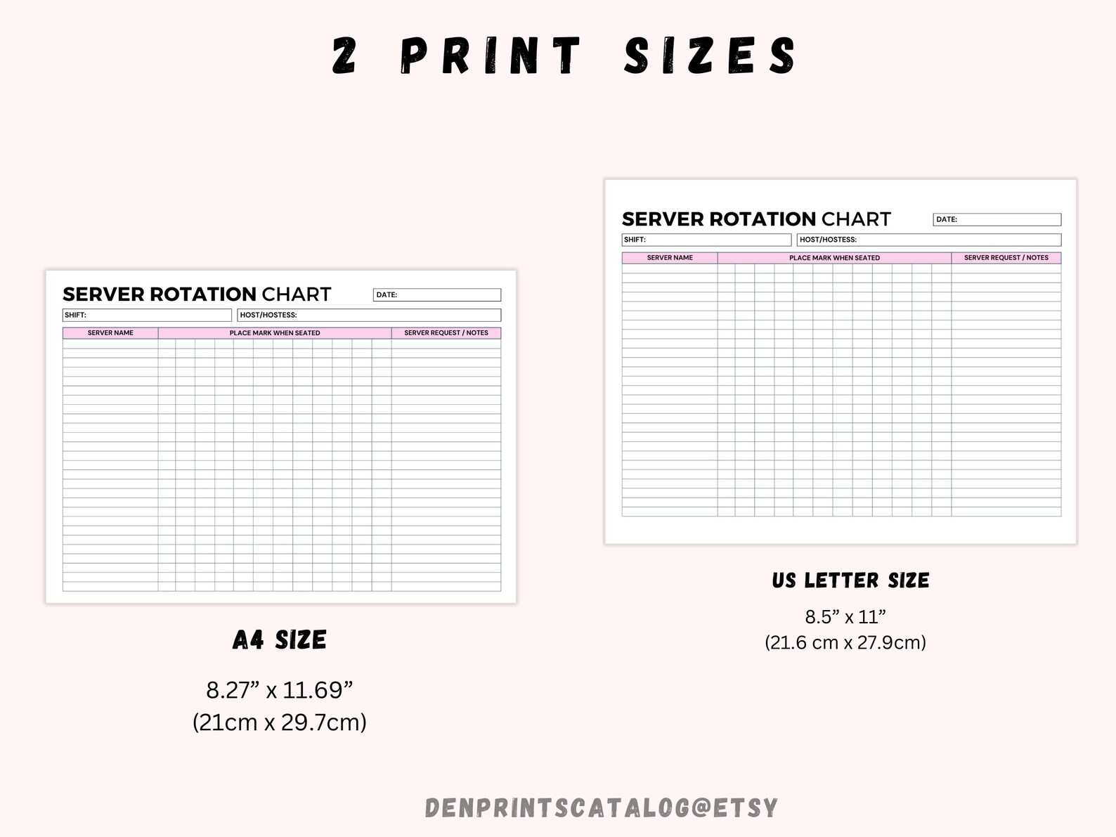 Printable Server Rotation Chart, Server Chart Board, Seating Chart ...