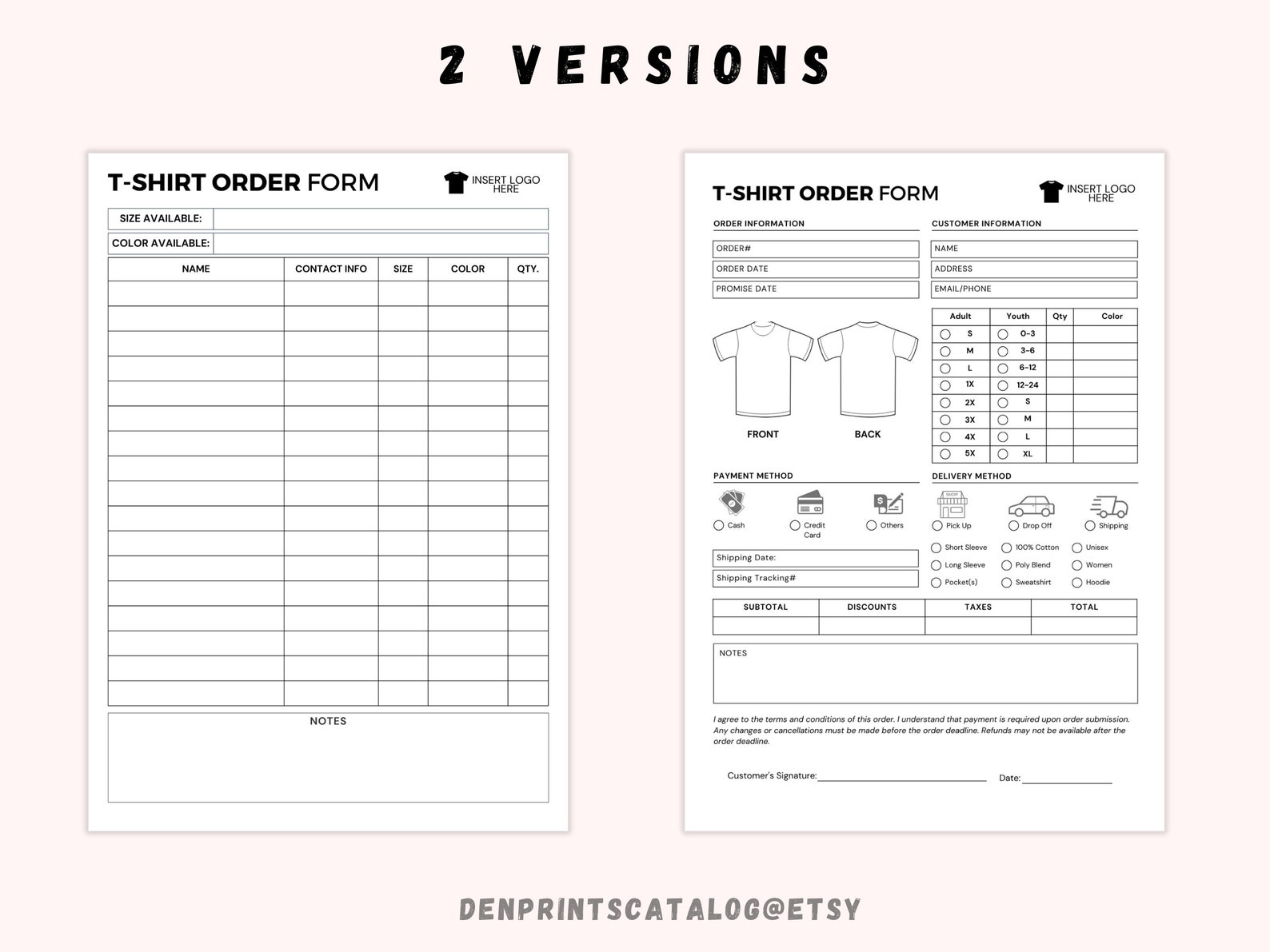 Printable T Shirt Order Form Template, Editable Order Form ...
