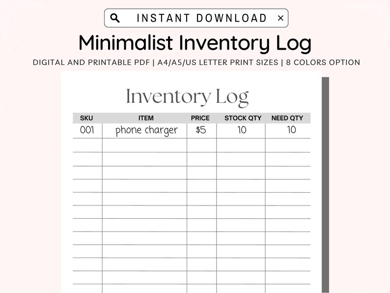 Printable Inventory Log Management Form Inventory Sheet - Etsy
