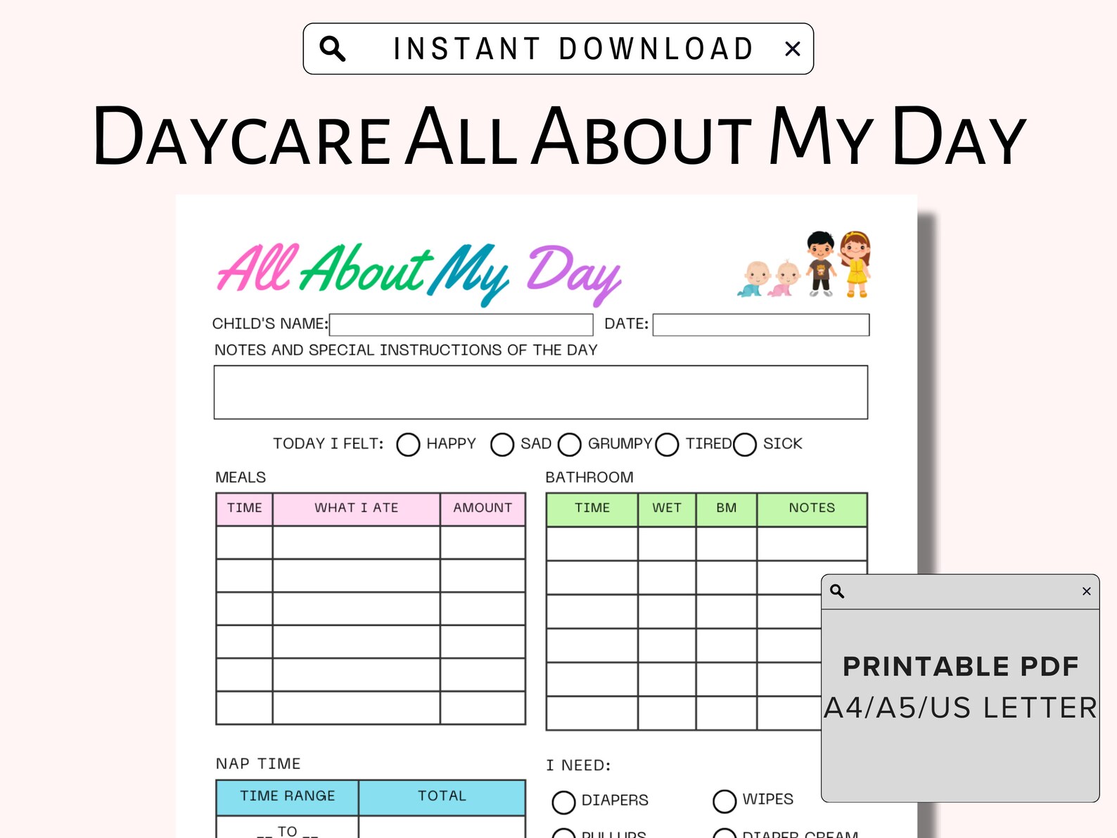 Daycare Report Mail Printable, Day Care Report, Toddler Daily Log ...