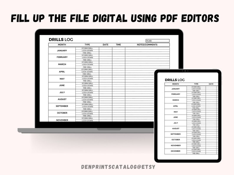 Disaster Drill Record for School, School Teacher Forms, Drills Log ...