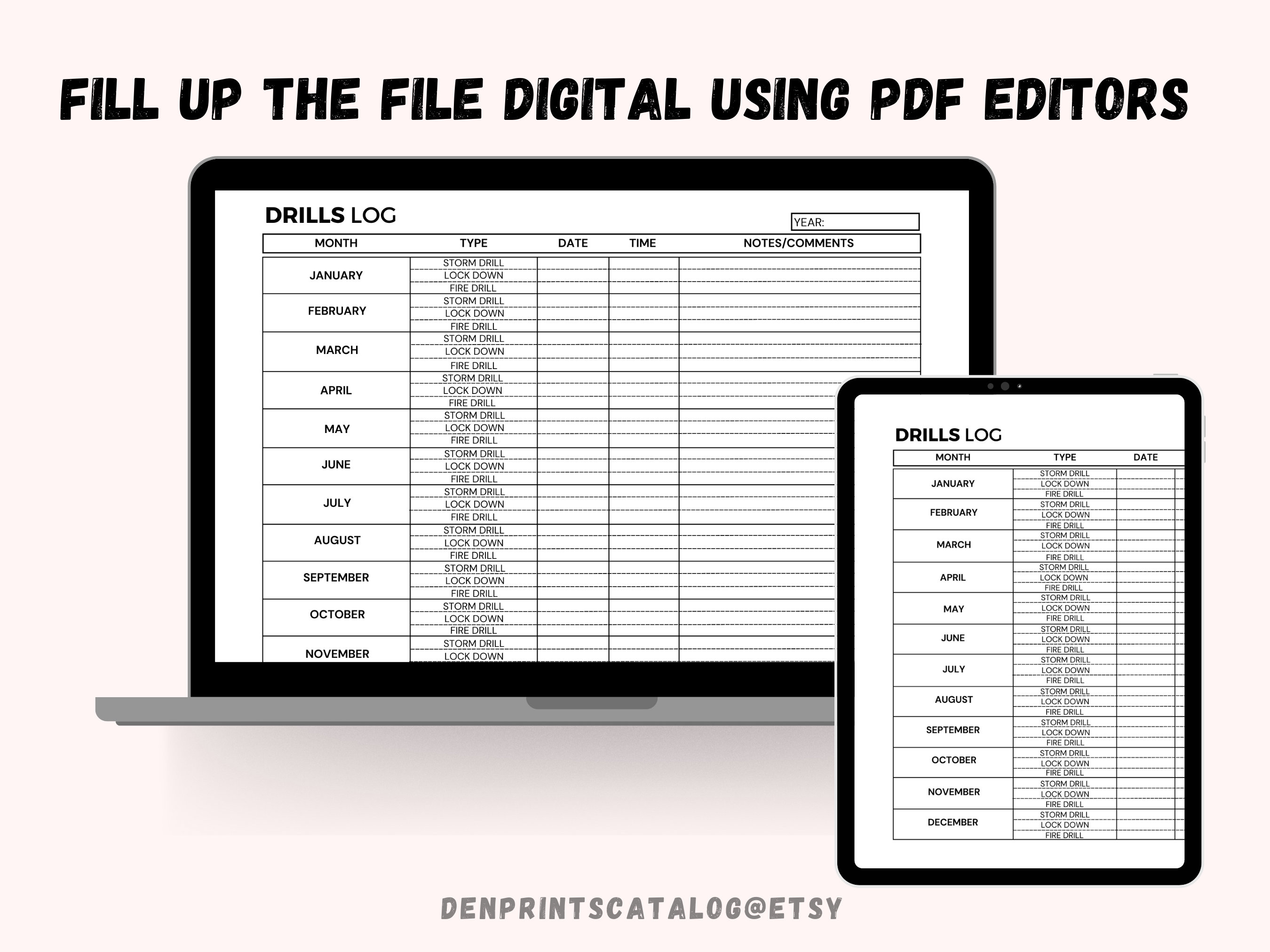 Disaster Drill Record for School, School Teacher Forms, Drills Log ...