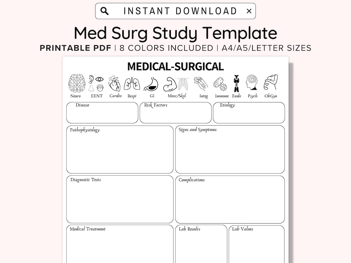 Nursing School Medical Surgical Template Printable Med Surg - Etsy