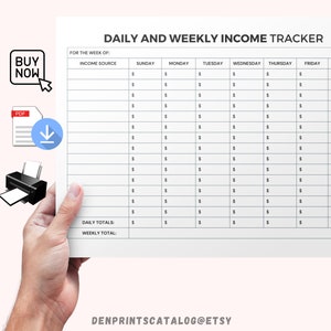 Printable Daily and Weekly Income Tracker, Income Tracker Printable ...