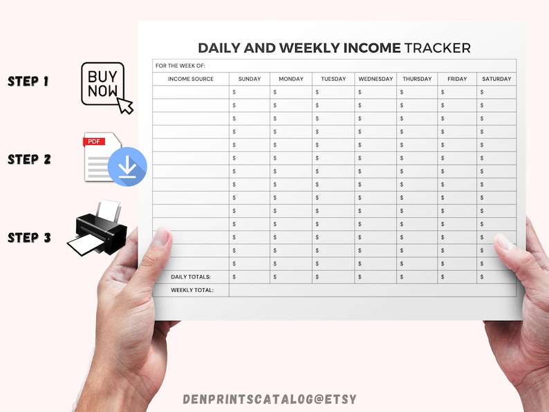 Printable Daily and Weekly Income Tracker, Income Tracker Printable ...