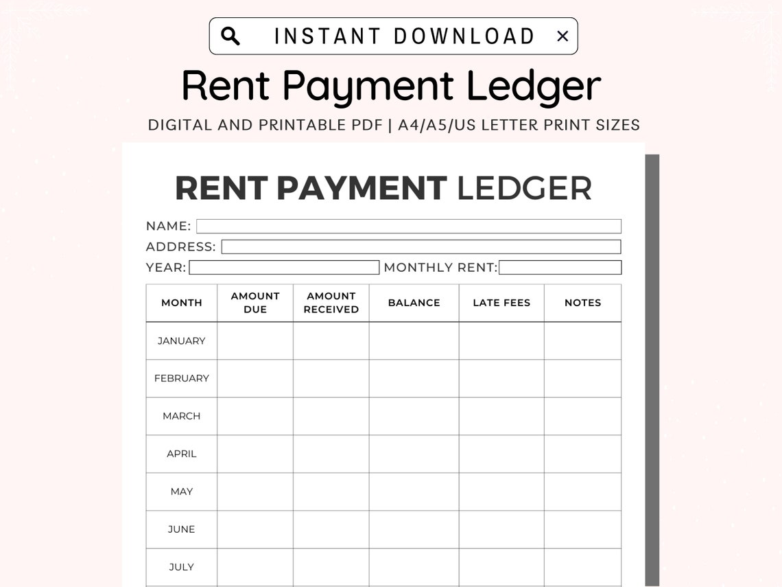 Rent Payment Ledger Printable, Tenant Payment Tracker, Rent Payment Log ...
