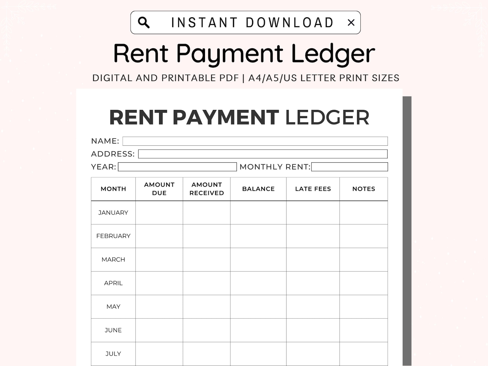 Rent Payment Ledger Printable, Tenant Payment Tracker, Rent Payment Log ...