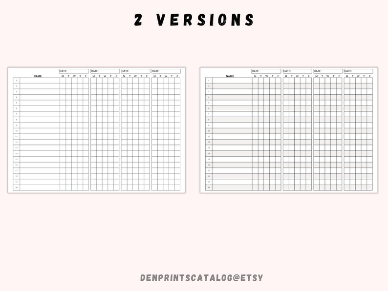 Class Record Printable Attendance Log Attendance Tracker - Etsy