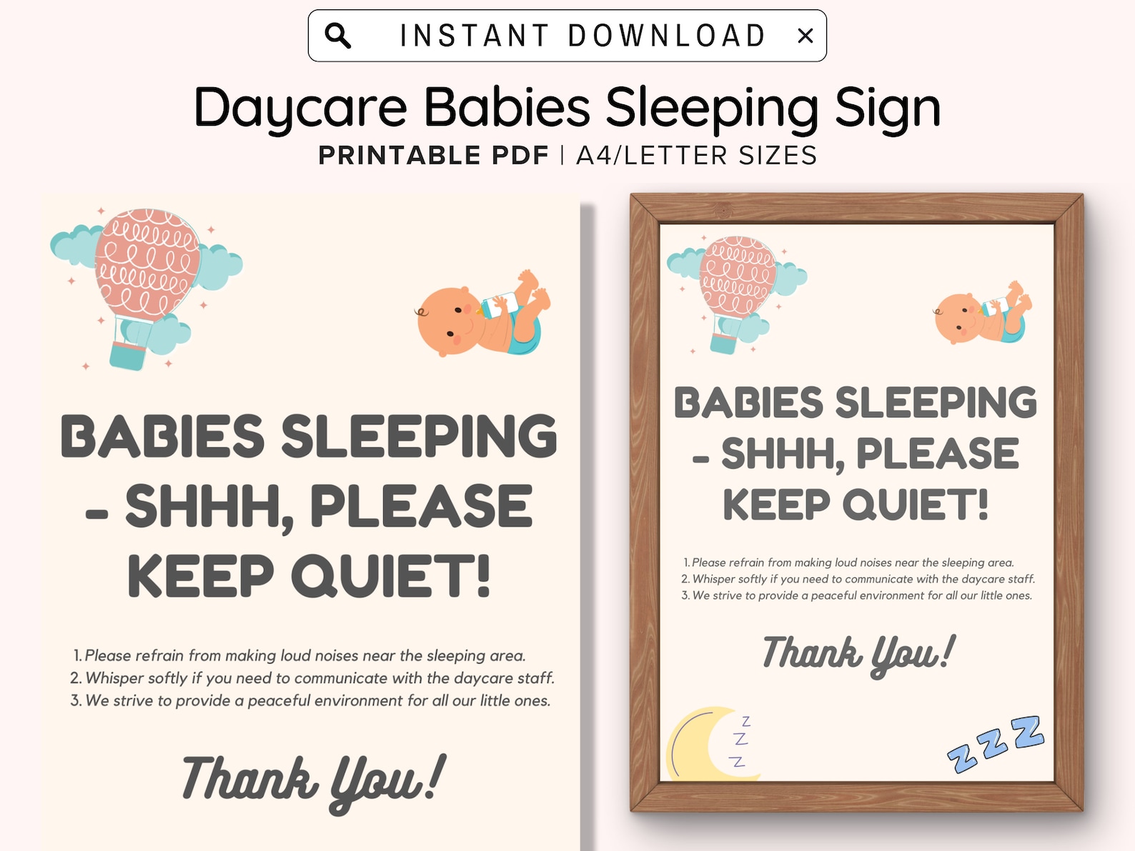 Babies Sleeping Sign Printable, Daycare Be Quiet Naptime Poster ...