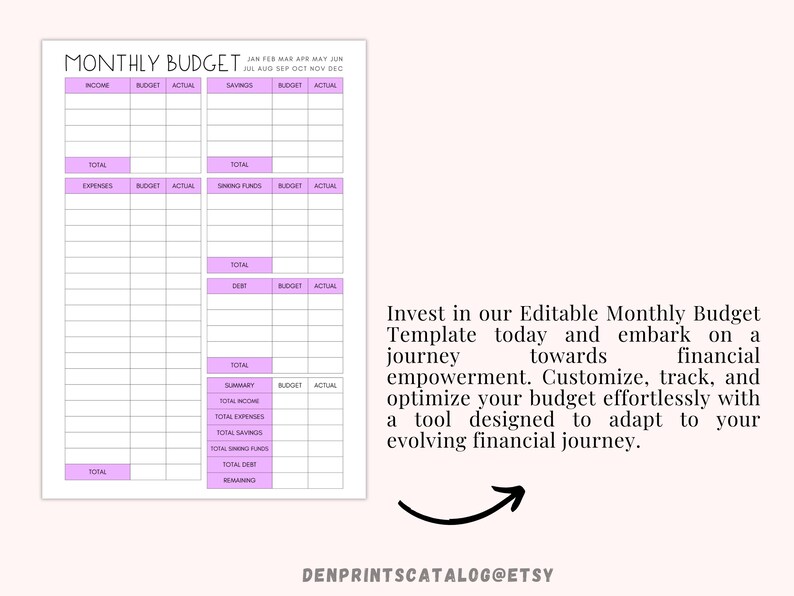 Editable MONTHLY Budget Overview Template, Budget Binder, Budget ...