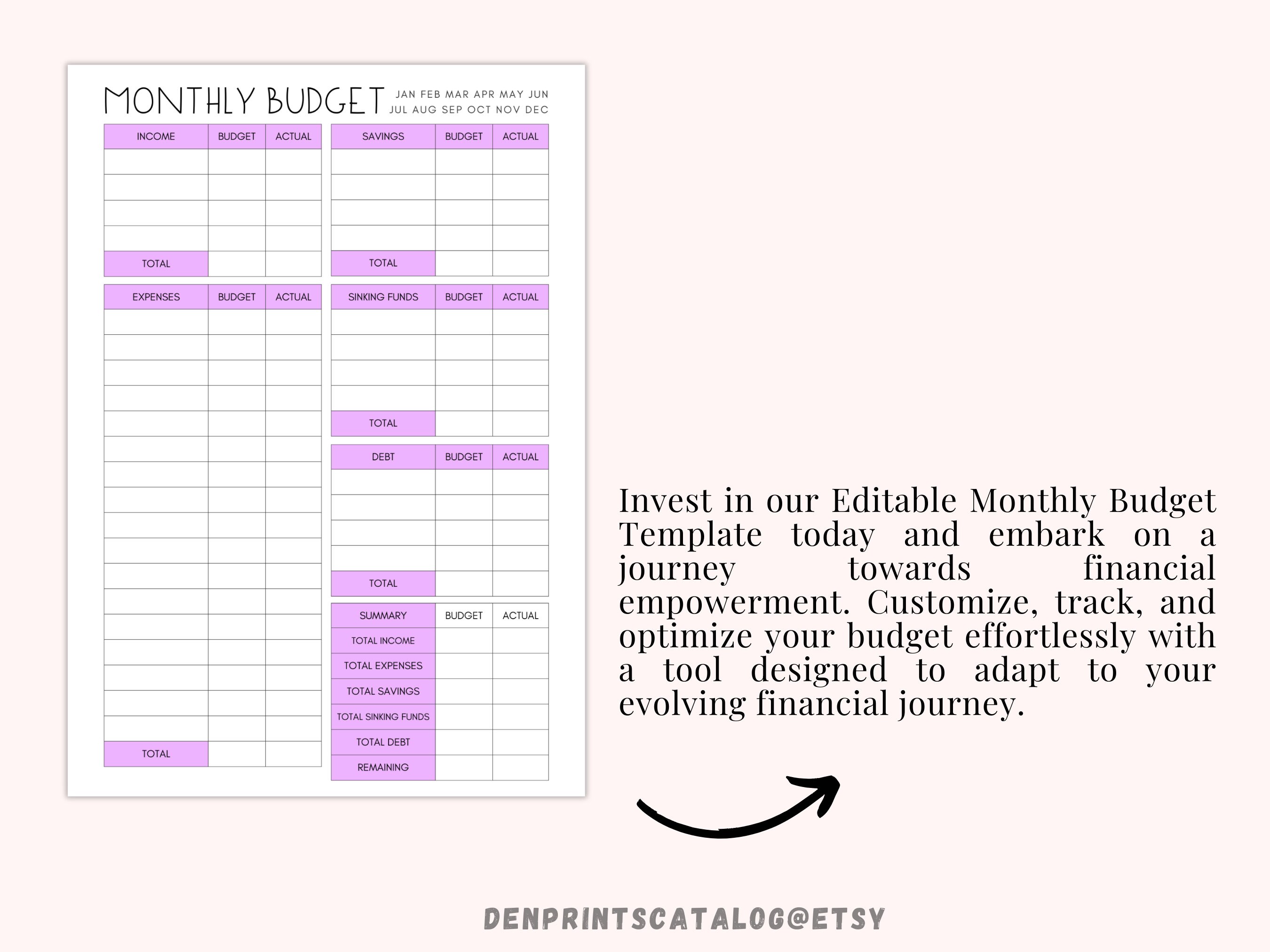 Editable MONTHLY Budget Overview Template, Budget Binder, Budget ...
