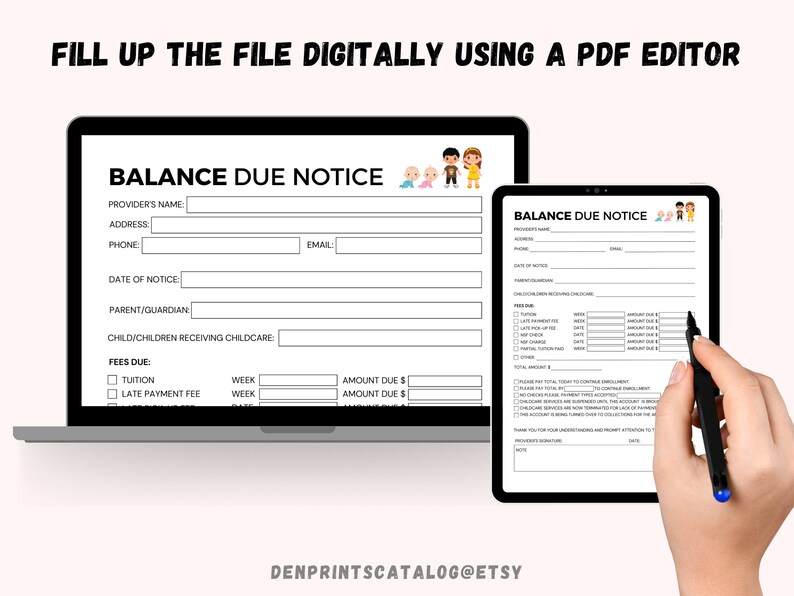 DAYCARE Balance Due Childcare Center Late Payment Notice, Past Due ...