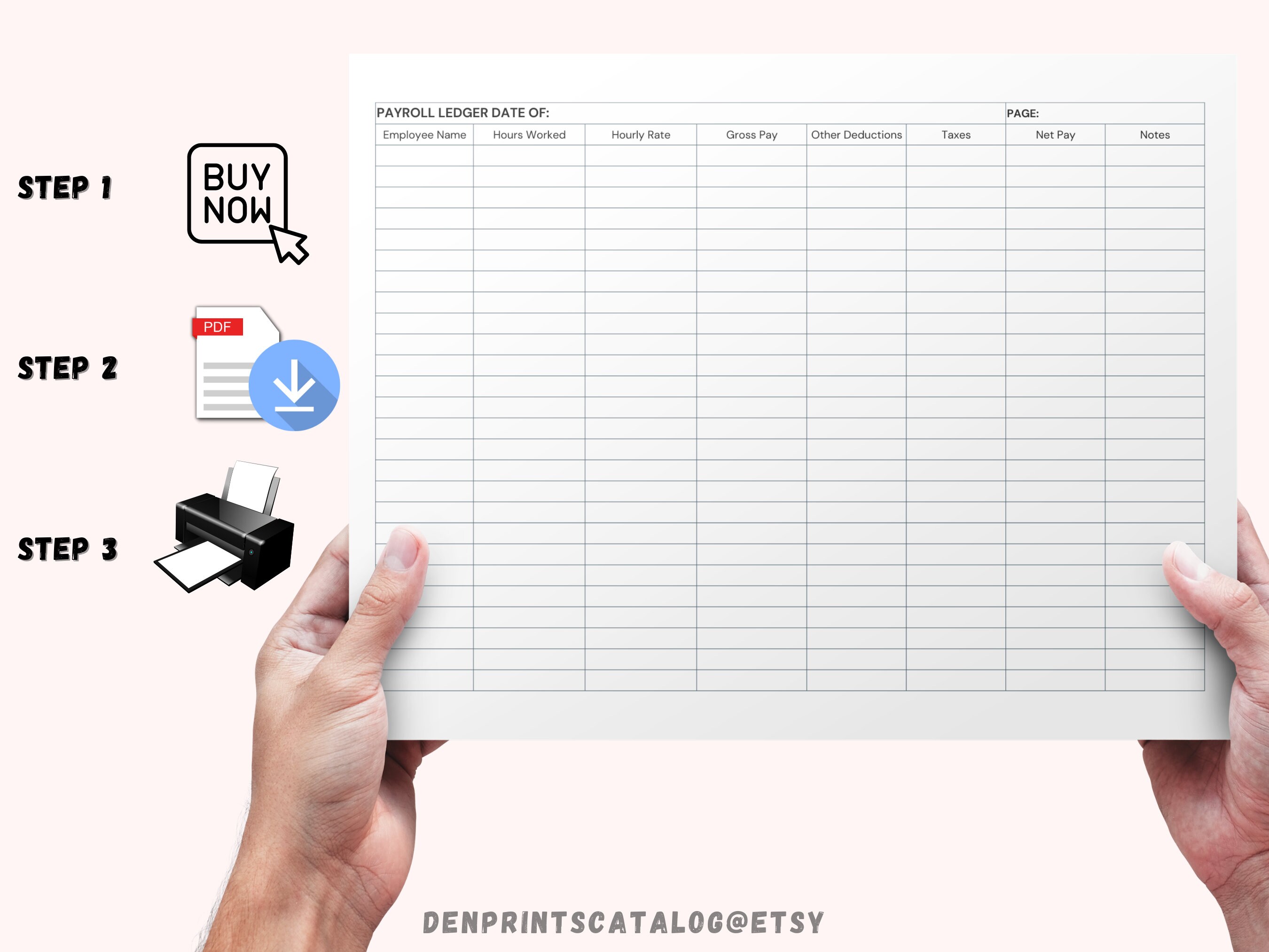 Small Business Daily Payroll Tracker Printable, Ledgers for Hourly and ...