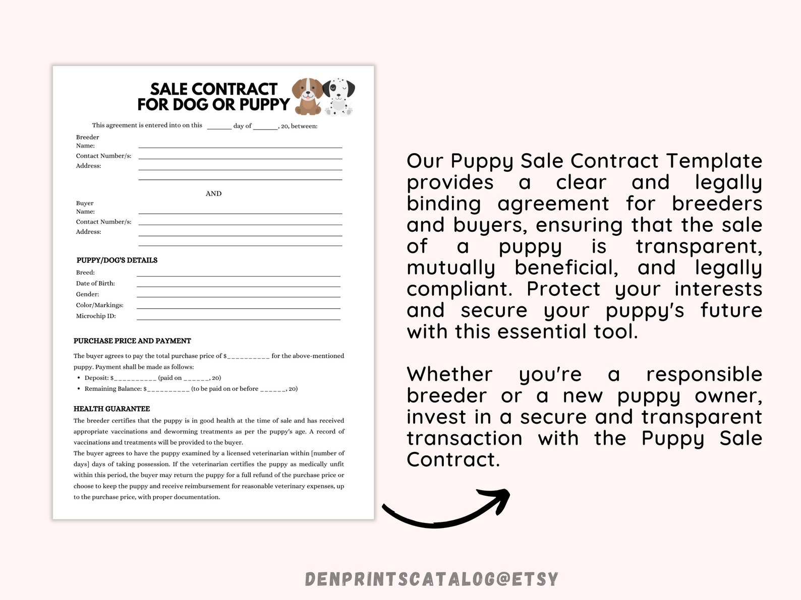 Puppy Sales Contract Printable, Puppy Deposit Contract, Puppy Sale ...