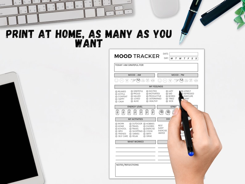 Daily Mood Tracker Printable, Printable Mood Track, Emotion Tracker ...