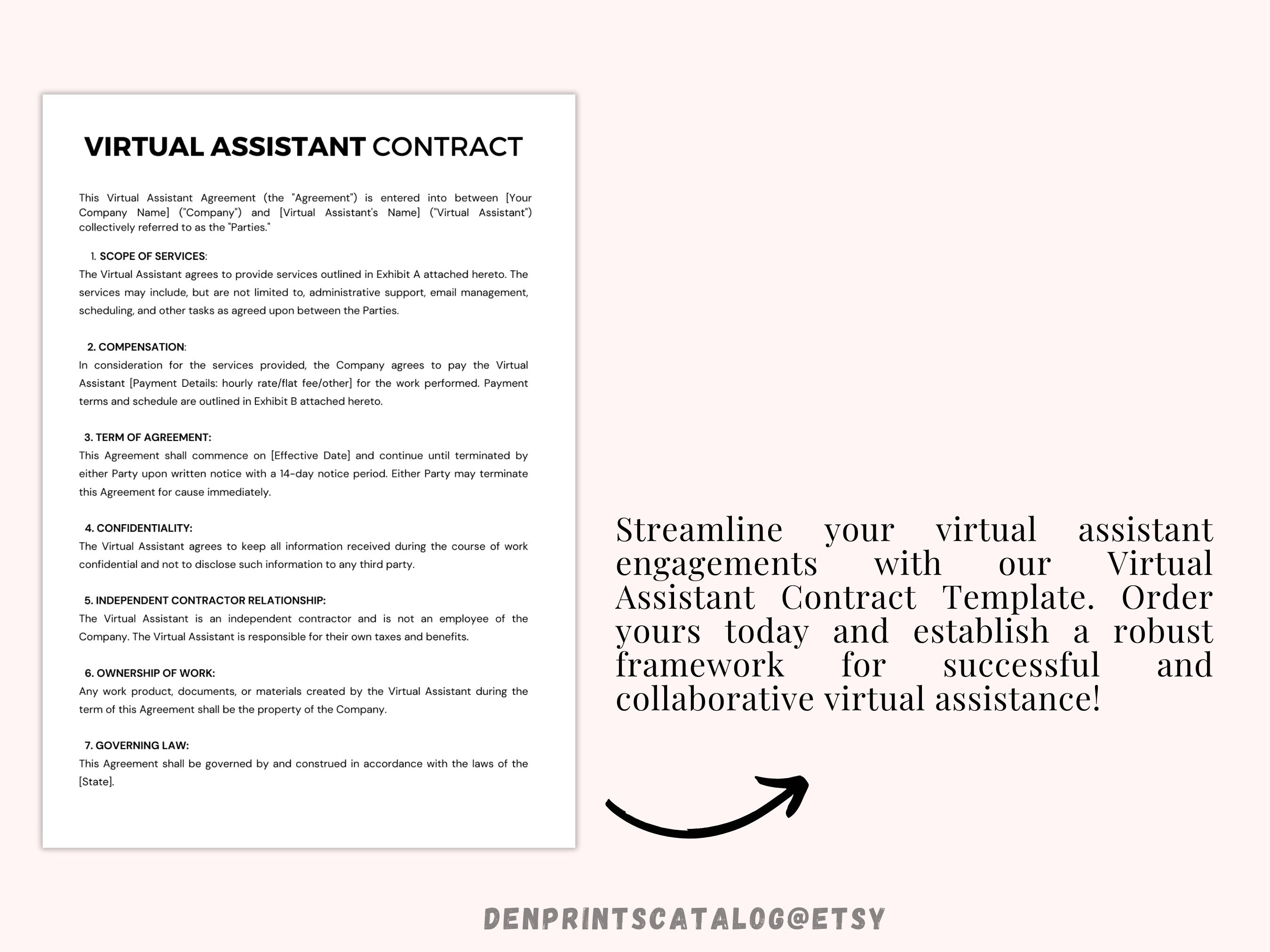 Virtual Assistant Contract Template, Client Agreement, Service Contract ...