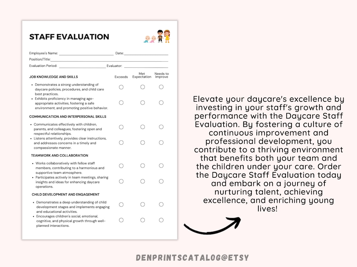 Daycare Staff Evaluation Printable,childcare Center Printable Employee ...