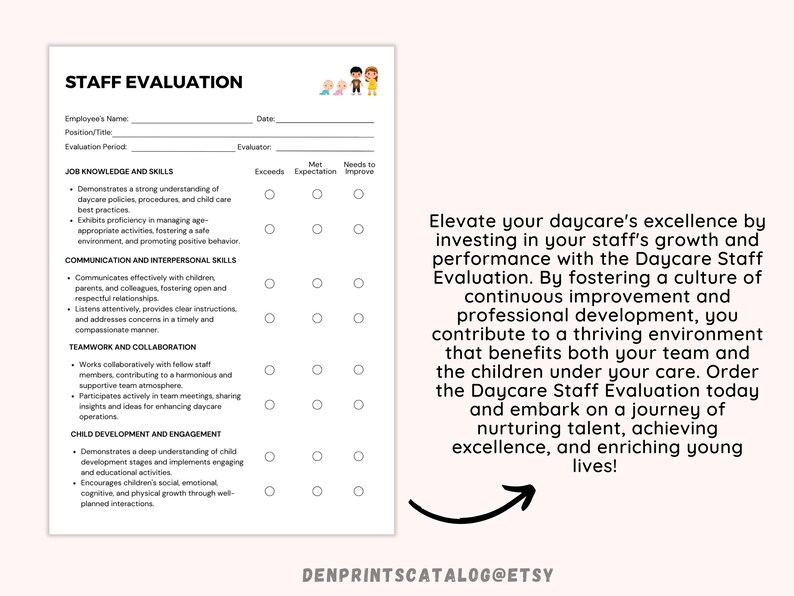 Daycare Staff Evaluation Printable,childcare Center Printable Employee ...