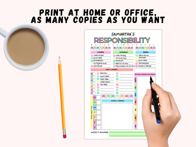 Responsibility Chore Chart for Kids Point System Editable,kids Daily ...