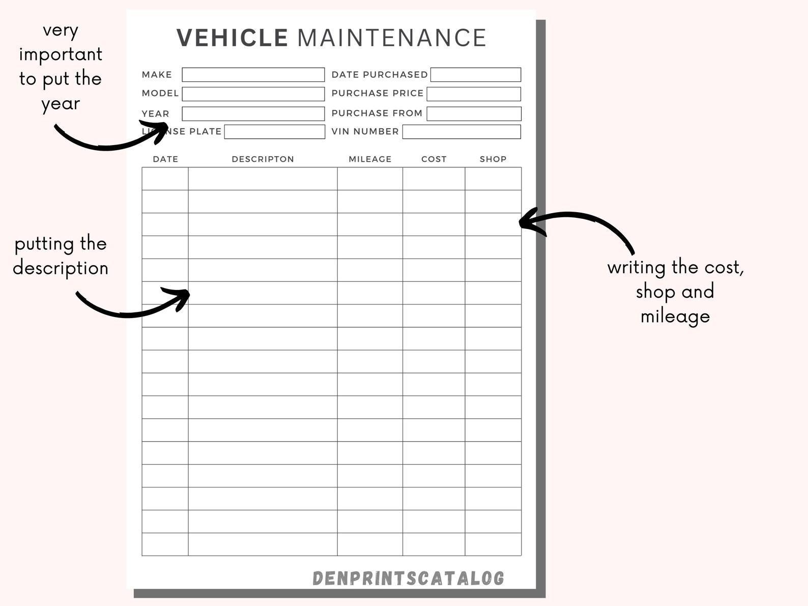 Vehicle Maintenance Log Printable, Vehicle Service Tracker, Vehicle ...