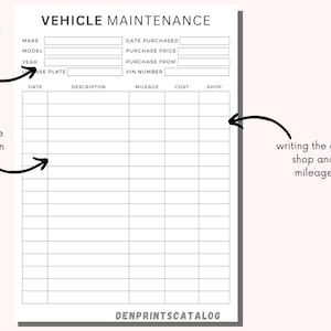 Vehicle Maintenance Log Printable, Vehicle Service Tracker, Vehicle ...