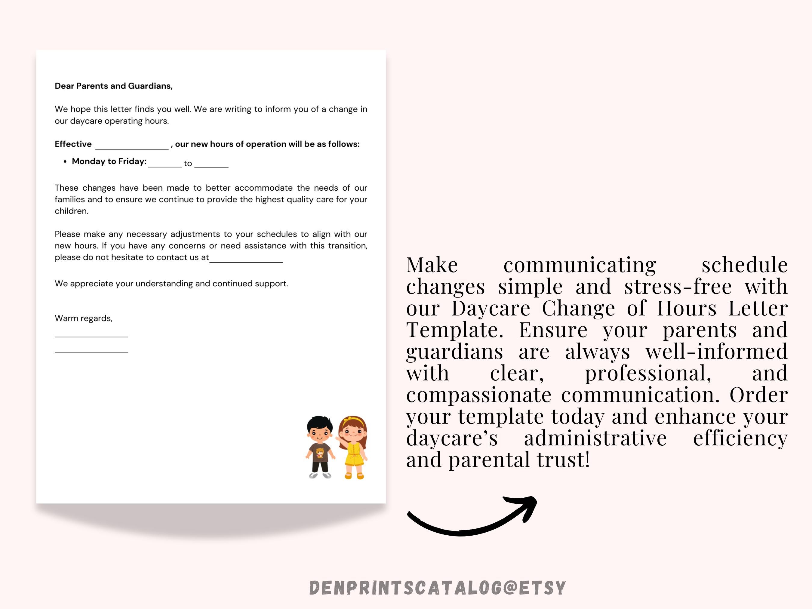 Fillable Daycare Change of Hours Letter, Printable Change of Hours ...