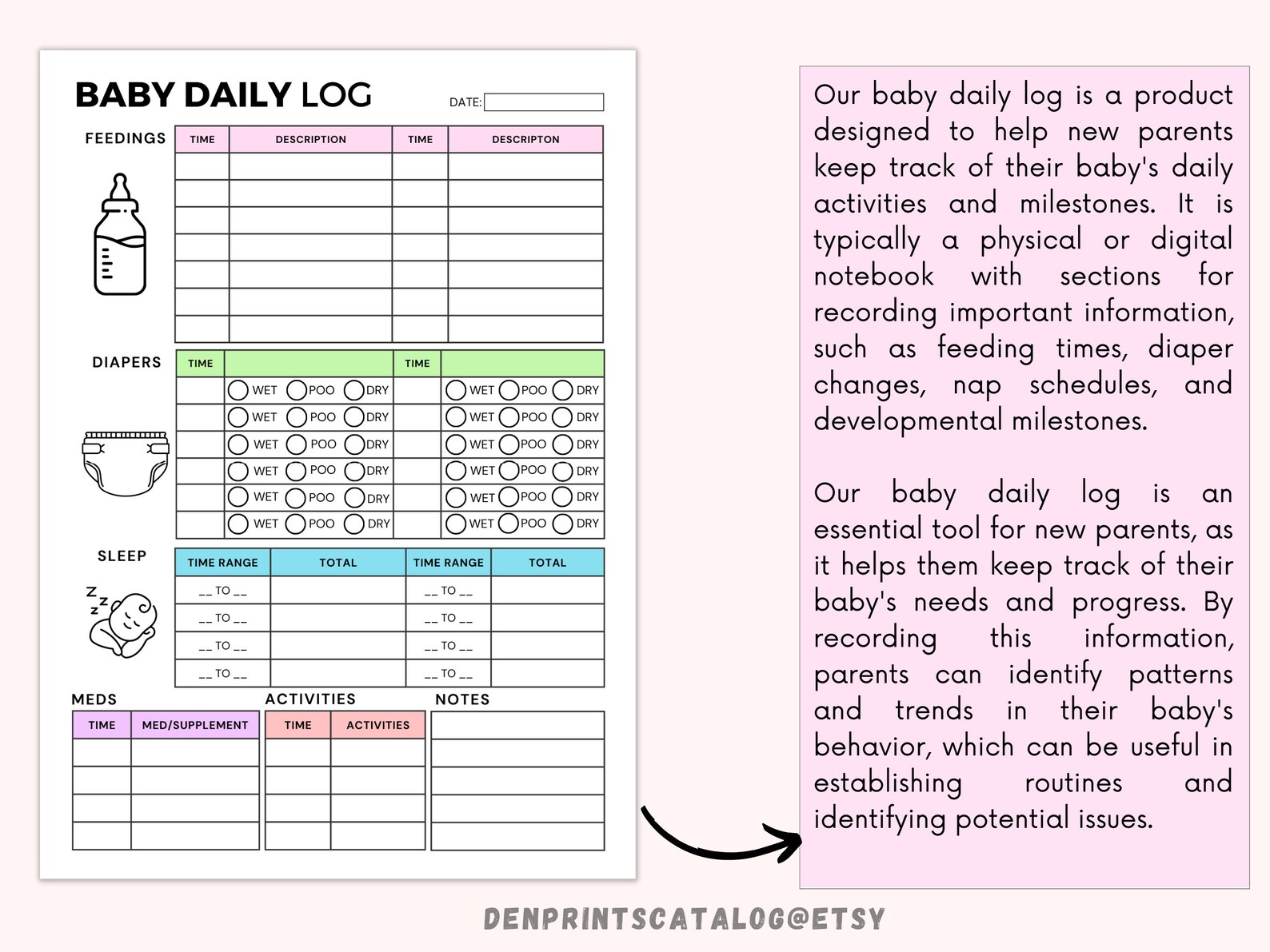 Baby Daily Log, Infant Daily Log, Baby Care Journal, Infant Activity ...