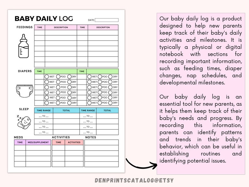 Baby Daily Log, Infant Daily Log, Baby Care Journal, Infant Activity ...